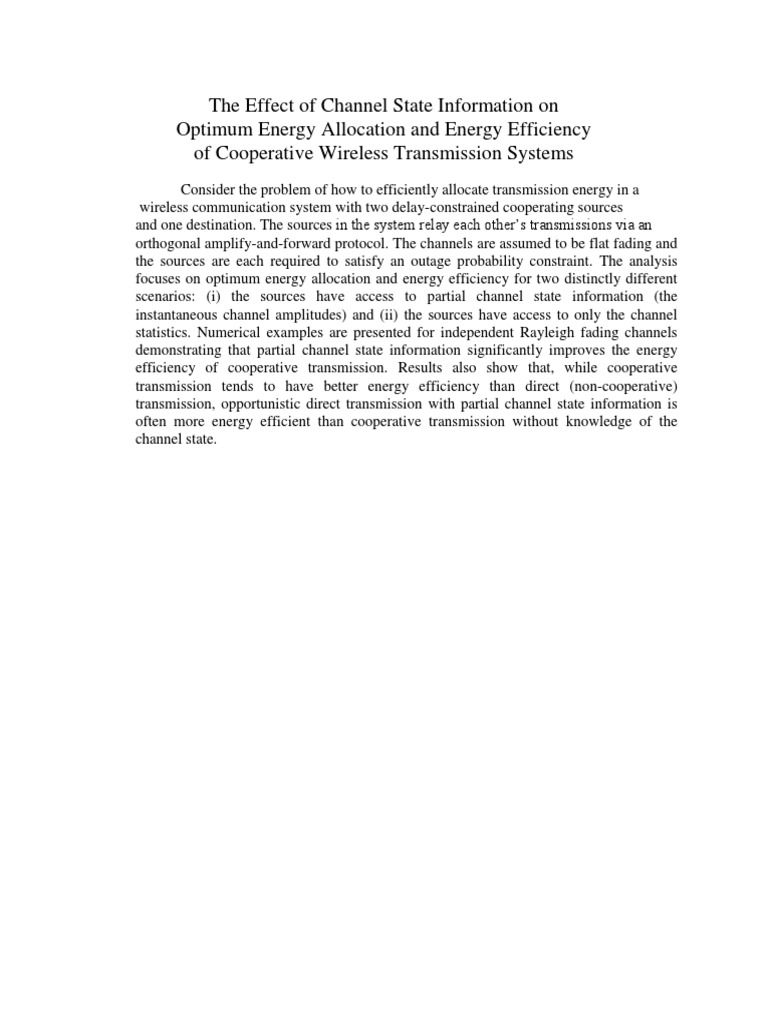 The Effect of Channel State Information On Optimum Energy Allocation and Energy Efficiency of ...