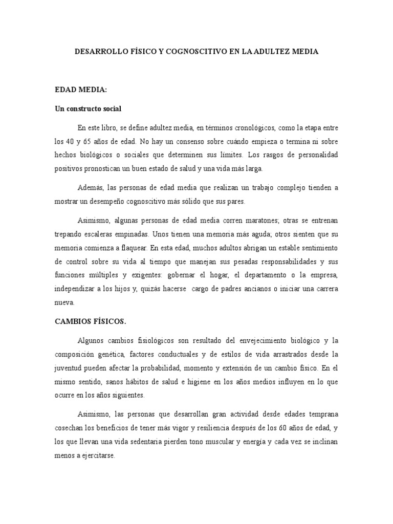 Desarrollo Físico y Cognoscitivo en La Adultez Media | PDF | Menopausia | Disfunción eréctil