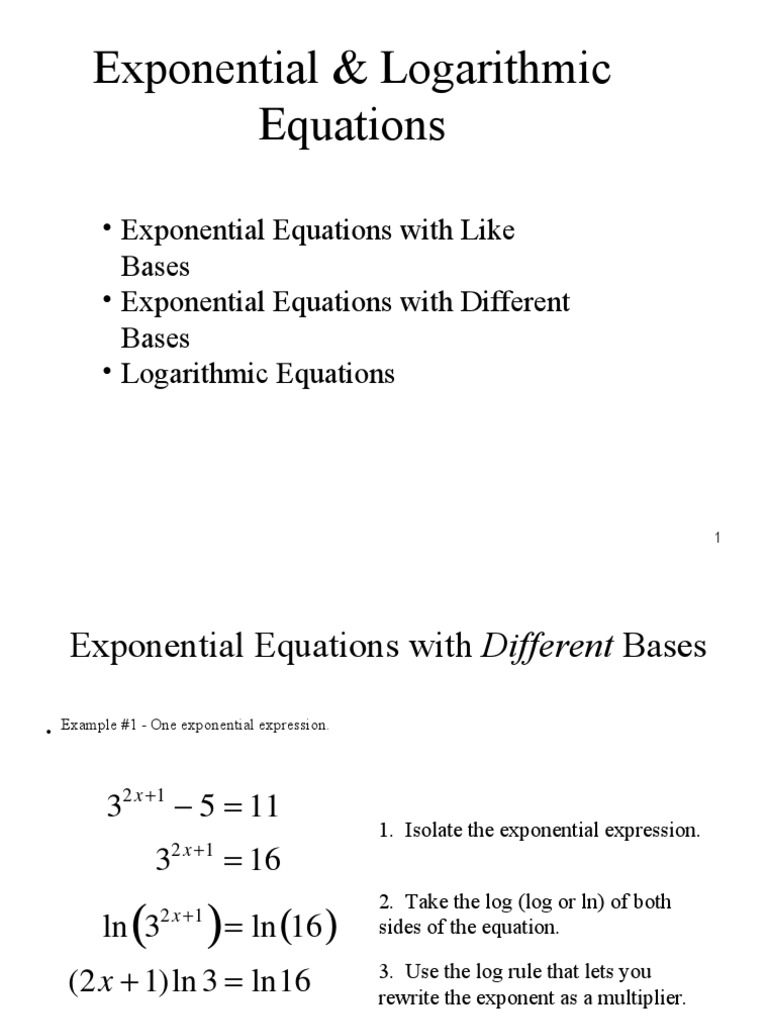 Exponential & Logarithmic Equations | Download Free PDF | Logarithm ...
