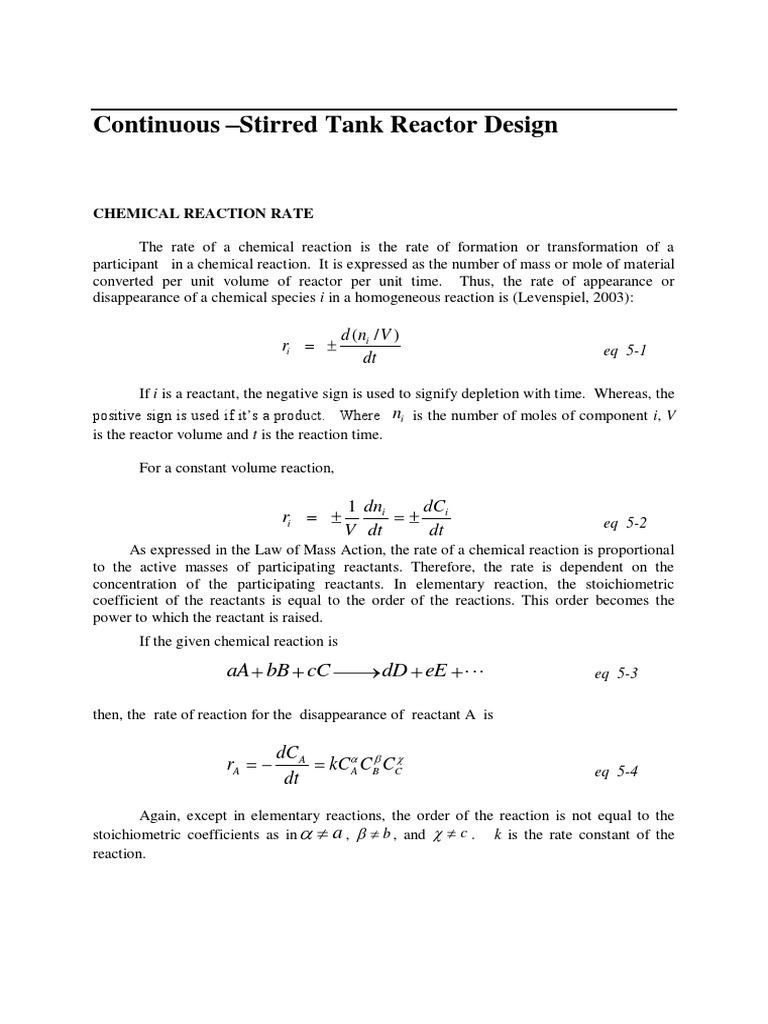 CSTR Design and Reaction Rate Analysis | PDF | Chemical Reactor ...