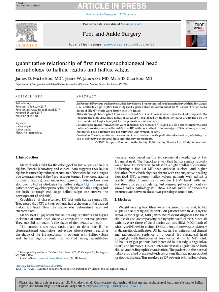 FASJ - 2017 - Michelson - Quantitative Relationship of 1st MPJ Head ...