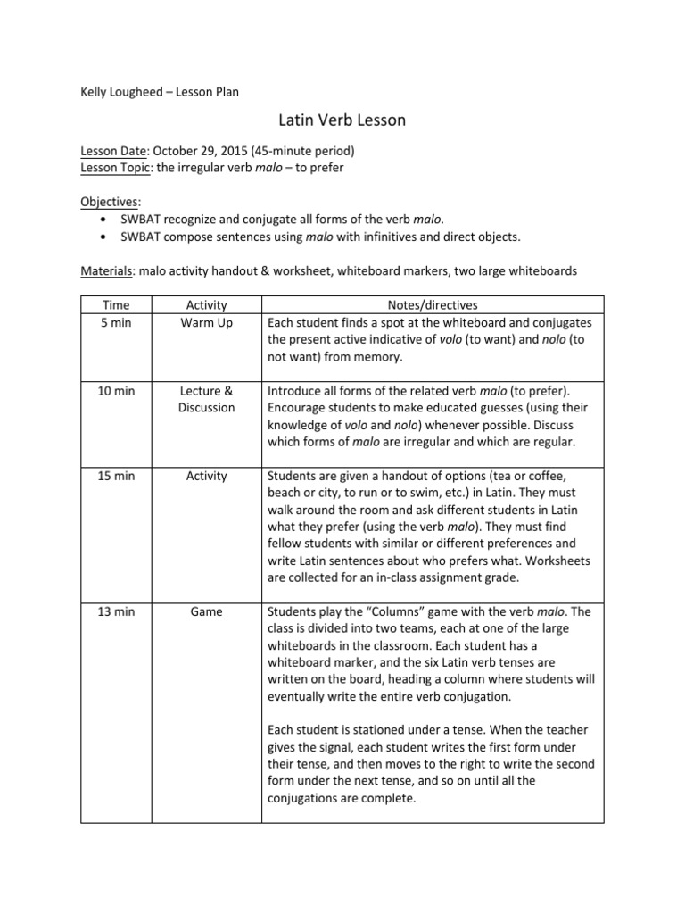 Latin Verb Lesson | PDF | Grammatical Conjugation | Latin