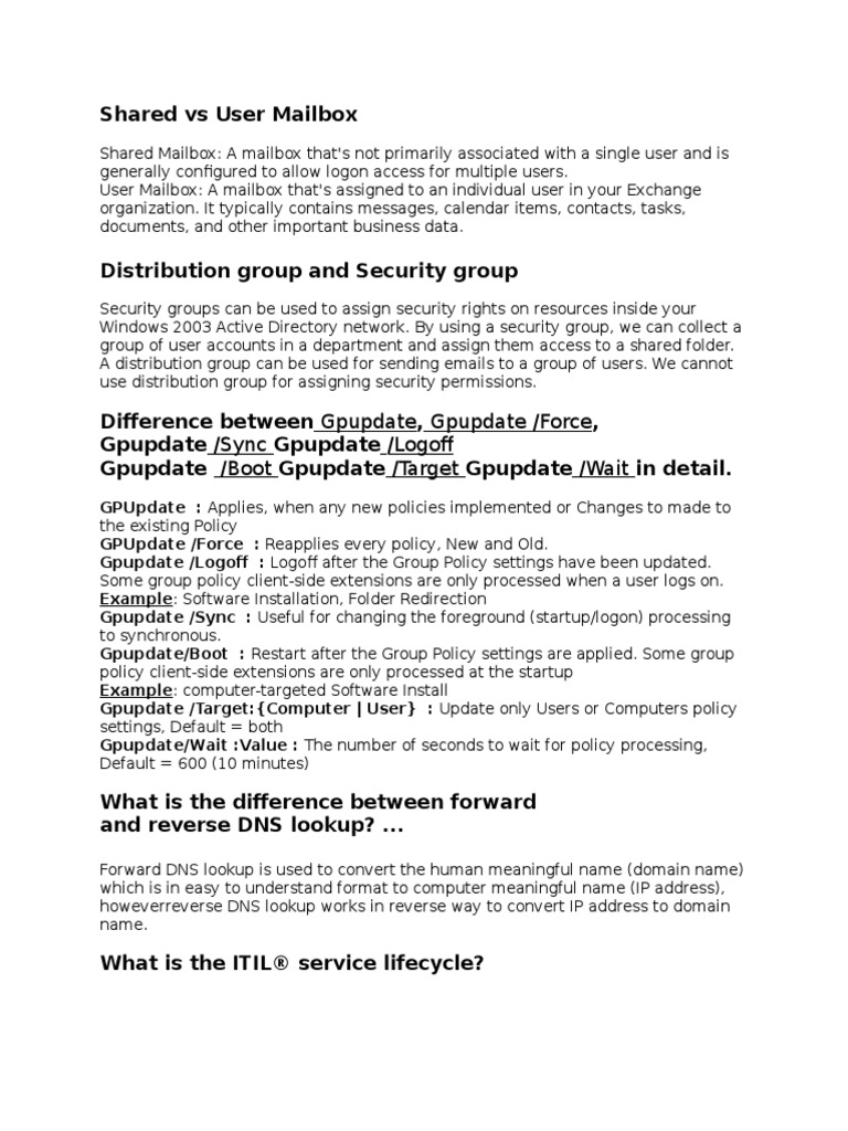 Shared Vs User Mailbox: /force, Gpupdate /logof Gpupdate /target ...