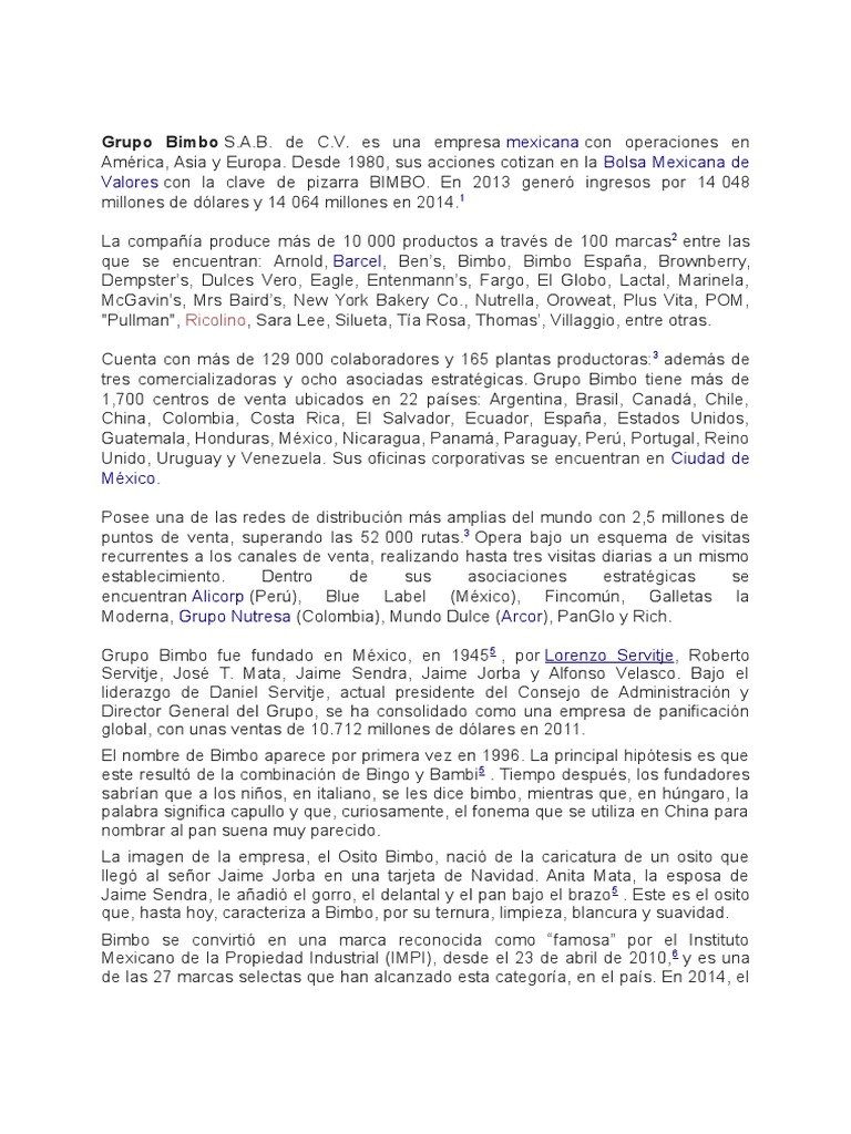 Historia y Expansión de Grupo Bimbo | PDF | Alimentos | Economias