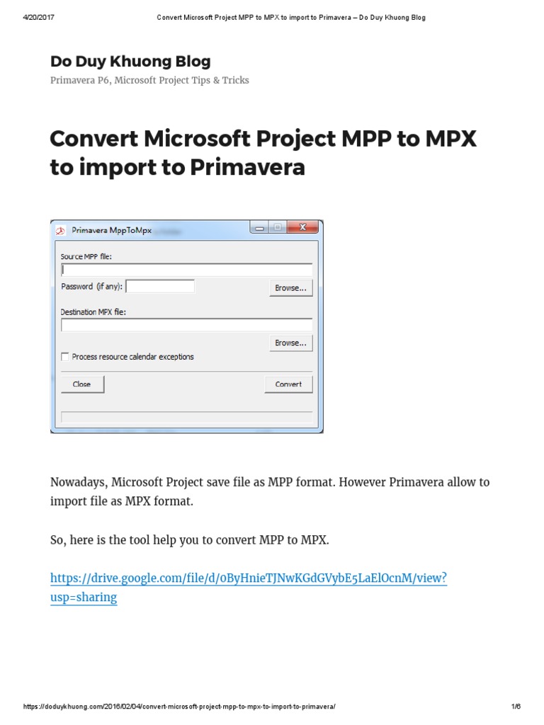Convert Microsoft Project MPP To MPX To Import To Primavera - Do Duy Khuong Blog | PDF ...