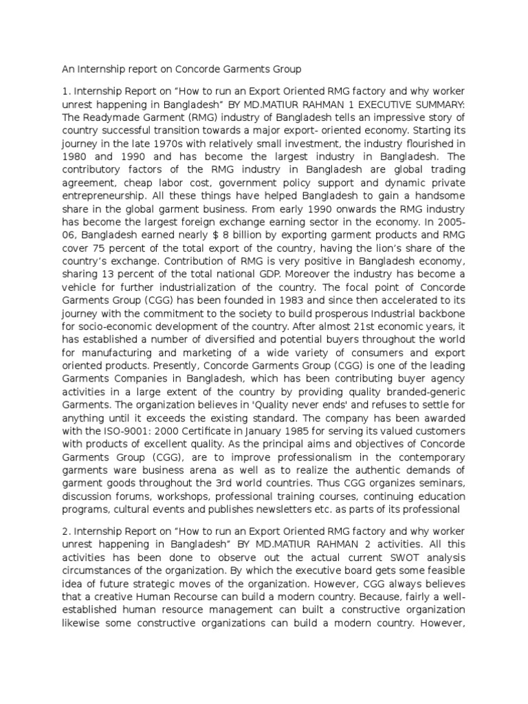 Internship On Concord Garments | PDF | Procurement | Bangladesh