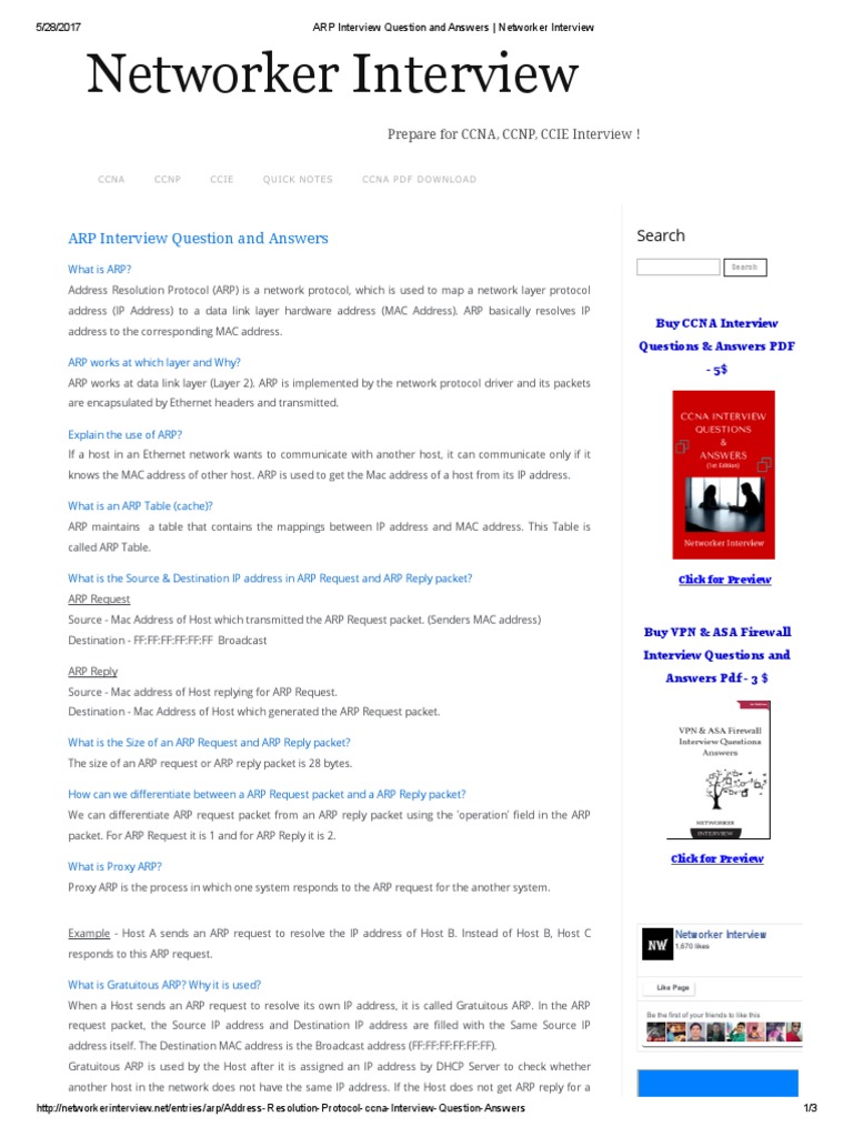 ARP Interview Qns & Ans | PDF | Communications Protocols | Computer Standards