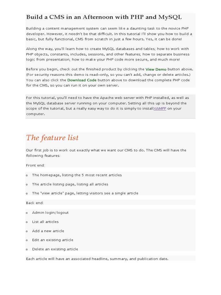 Build A CMS in An Afternoon With PHP and MySQL | PDF | Method (Computer ...