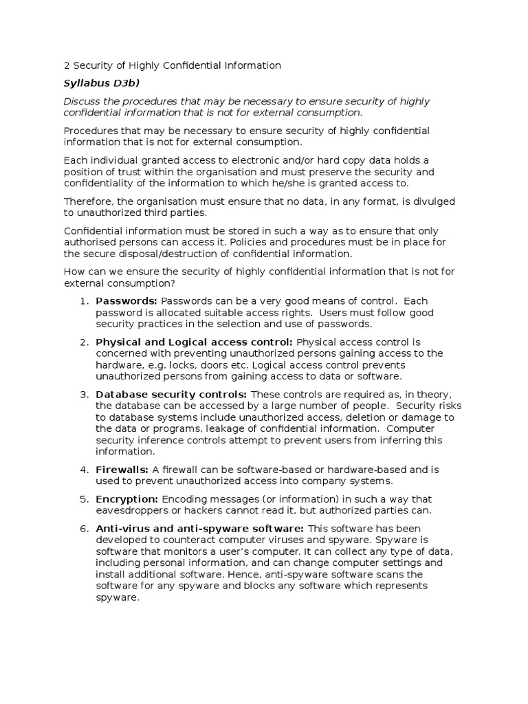 2 Security of Highly Confidential Information | PDF | Spyware ...