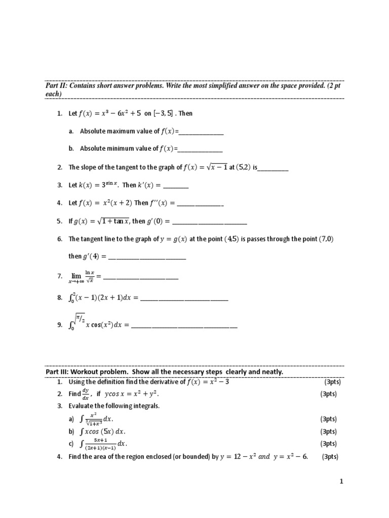 Part II: Contains Short Answer Problems. Write The Most Simplified ...