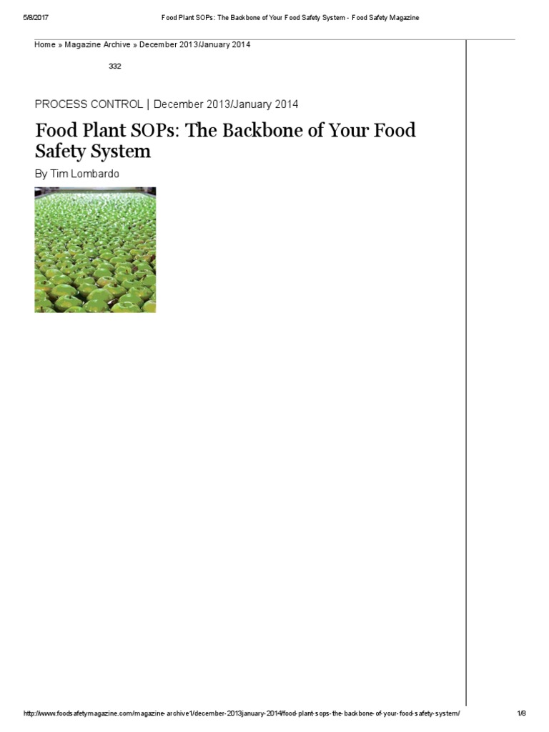 Food Plant SOPs - The Backbone of Your Food Safety System - Food Safety ...