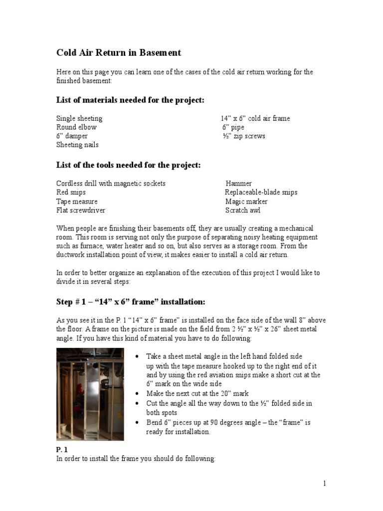 Basement Cold Air Return Guide | PDF | Framing (Construction) | Duct (Flow)