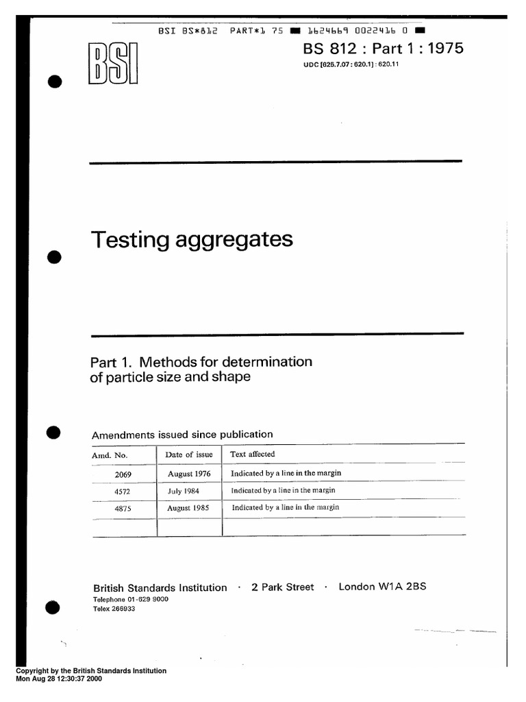 BS 812 Part 1 - 75 (Methods of Determination of Particle Size and Shape ...