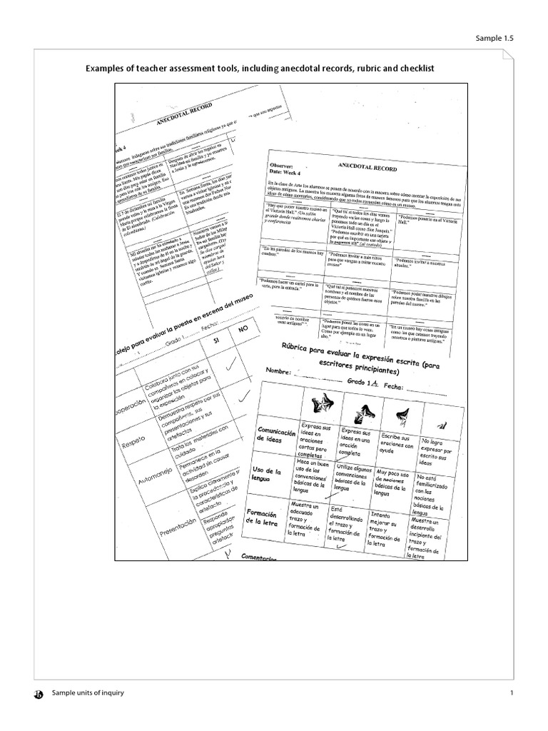 Examples of Teacher Assessment Tools, Including Anecdotal Records ...