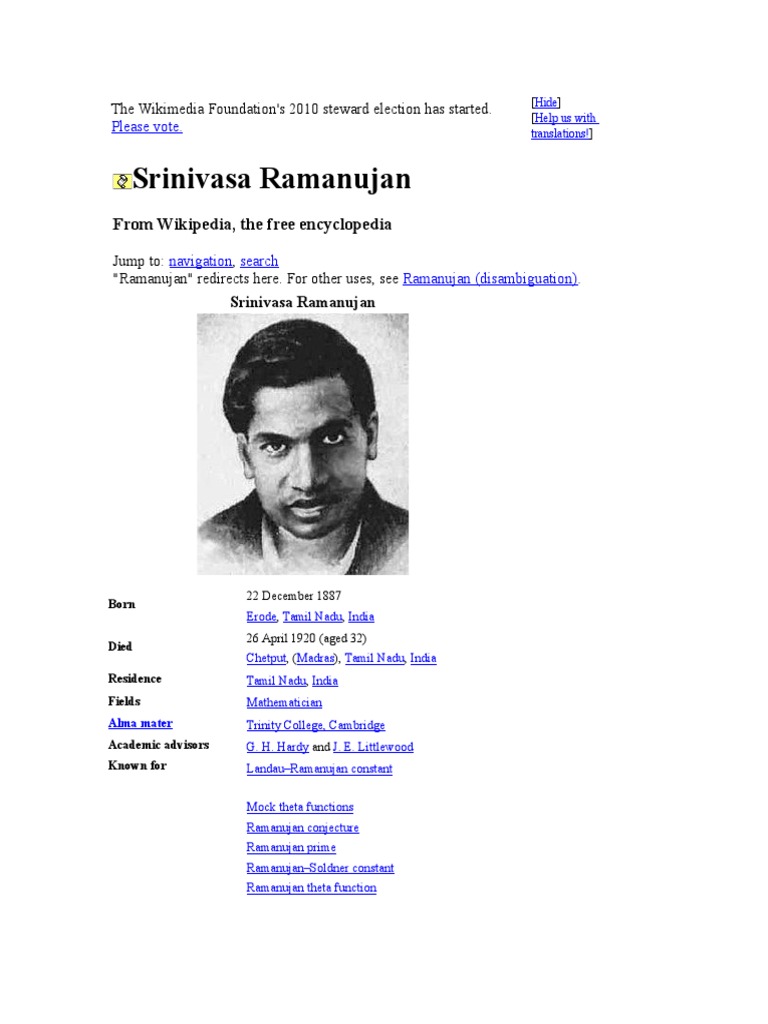 Srinivasa Ramanujan | PDF | Teaching Mathematics | Science