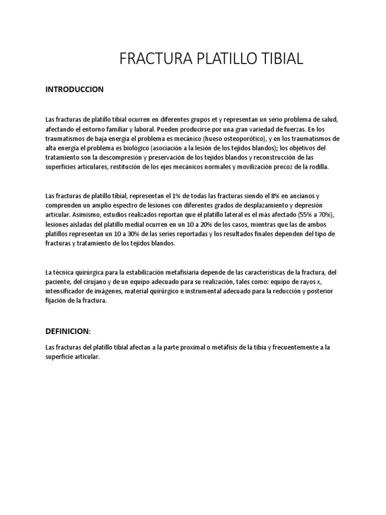 Fractura de Platillo Tibial: Diagnóstico y Tratamiento | PDF | Rodilla ...