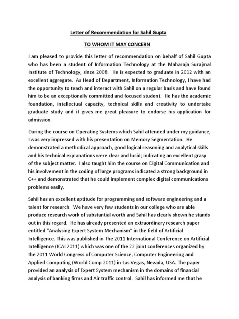 Letter of Recommendation | PDF | Graduate School | Computer Science