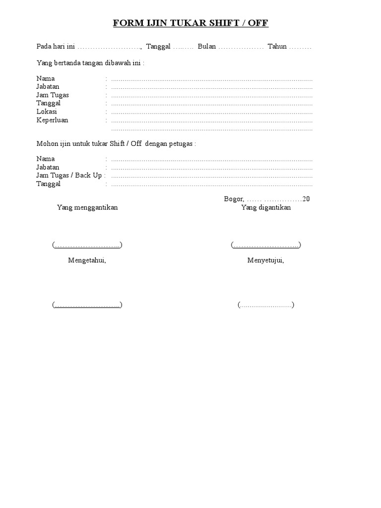 Form Ijin Tukar Shift | PDF