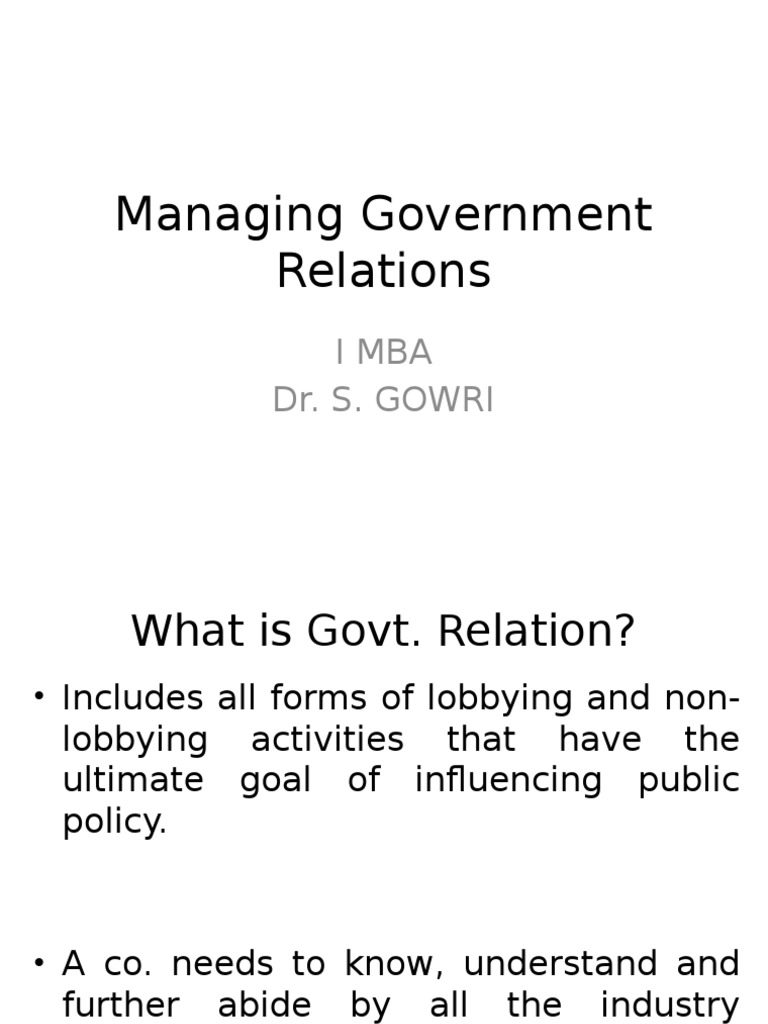Managing Government Relations: I Mba Dr. S. Gowri | Download Free PDF ...