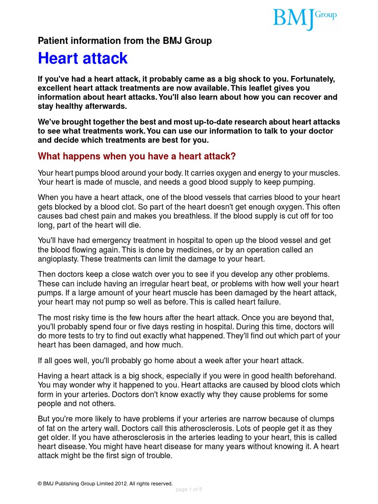 Patient Information Heart Attack | PDF | Myocardial Infarction | Angina ...