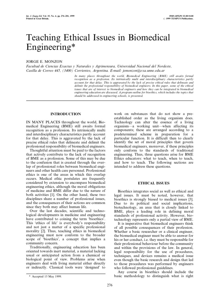 Bioethics in Biomedical Engineering | PDF | Bioethics | Biomedical ...
