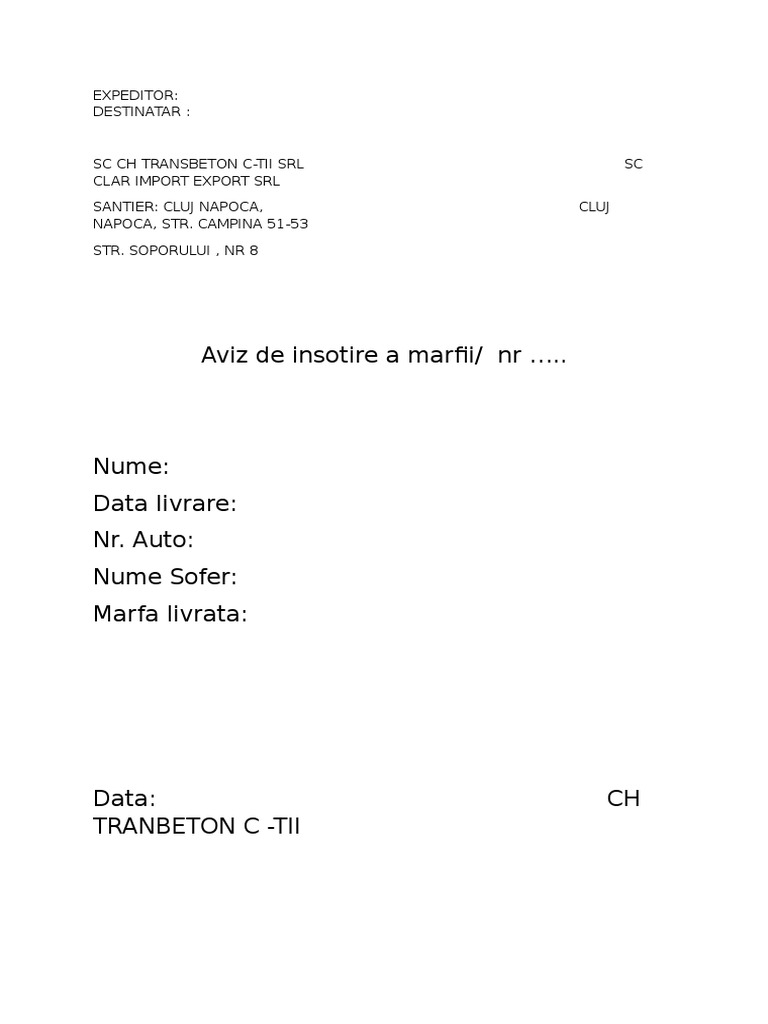 Model Titpizat Aviz de Insotire A Marfii | PDF