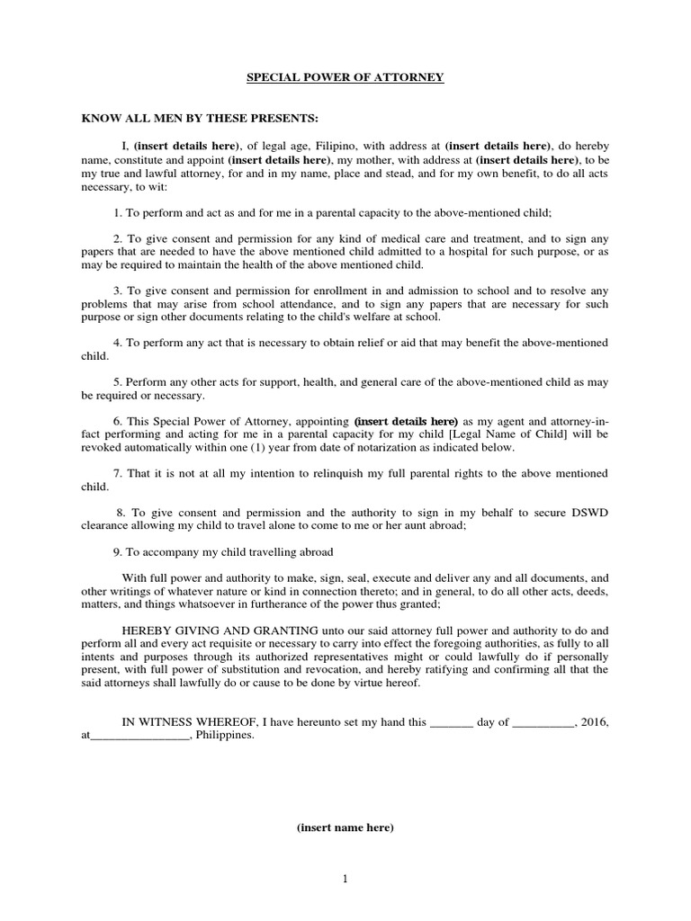 Sample SPA DSWD Clearance | PDF | Power Of Attorney | Virtue