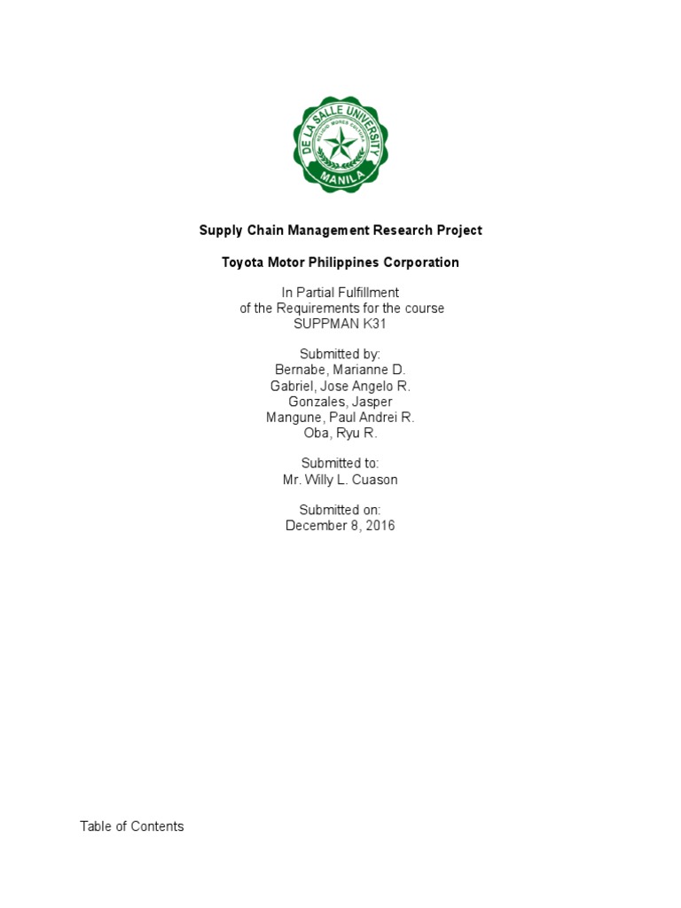 SUPPMAN Final Paper (DLSU) | Supply Chain | Warehouse