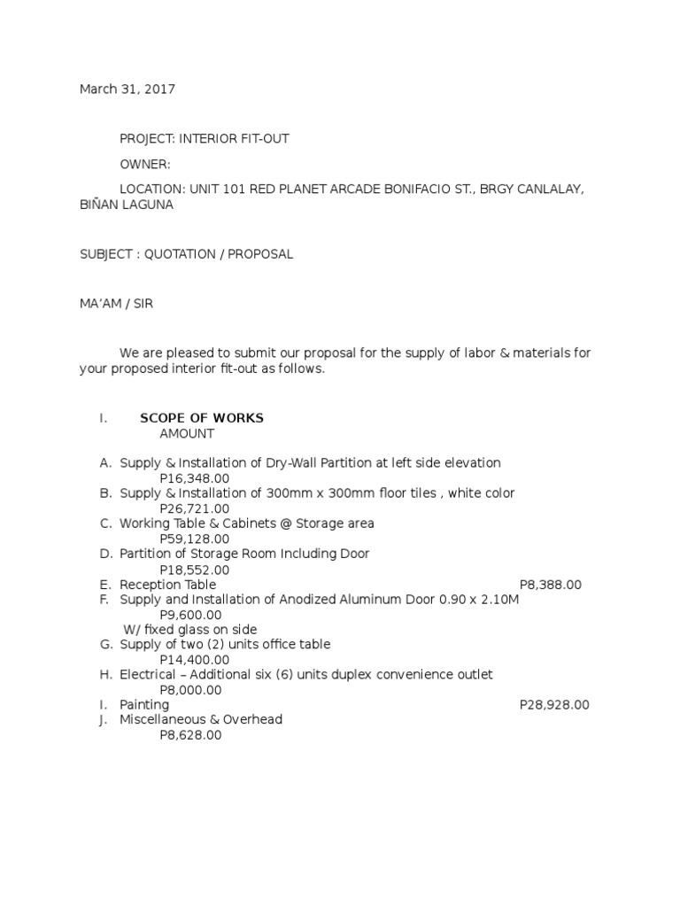 Interior Fit-Out Quotation Proposal | PDF