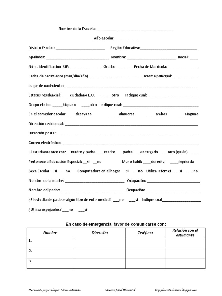 Hoja de Información Del Estudiante | PDF