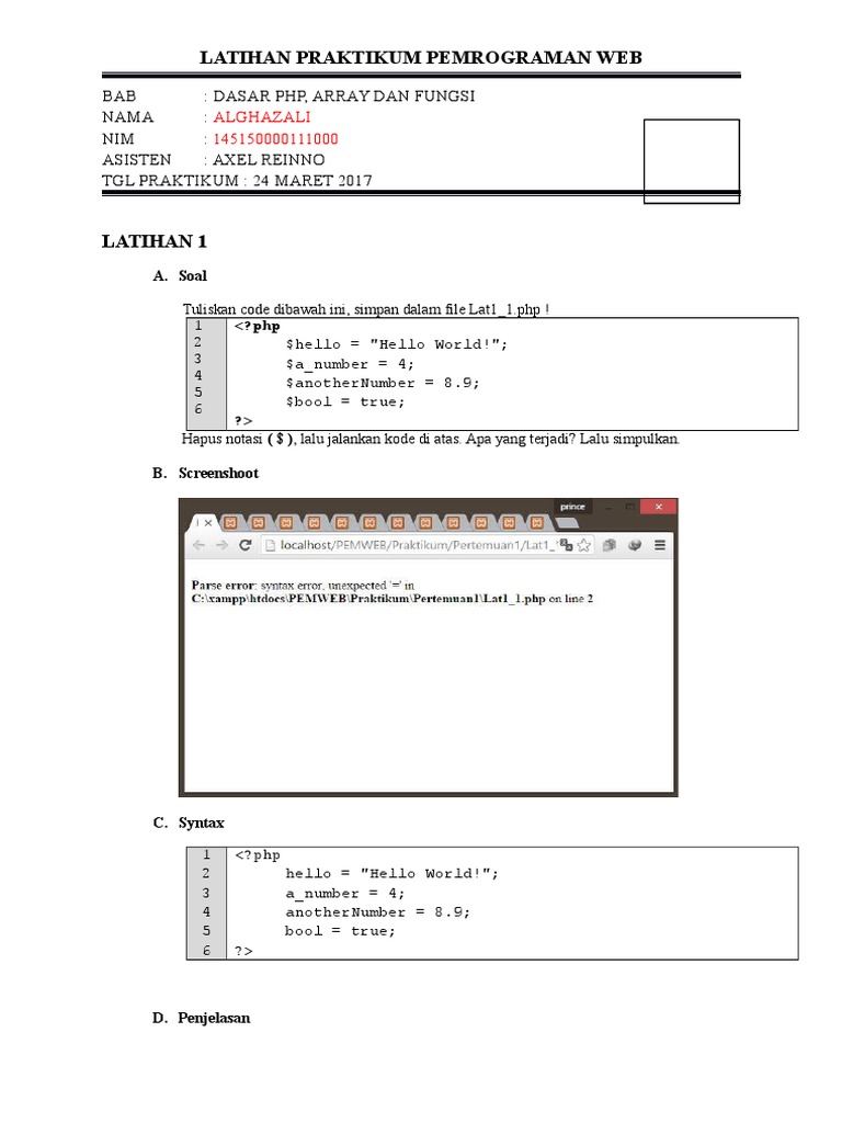 Praktikum Dasar PHP dan Array | PDF