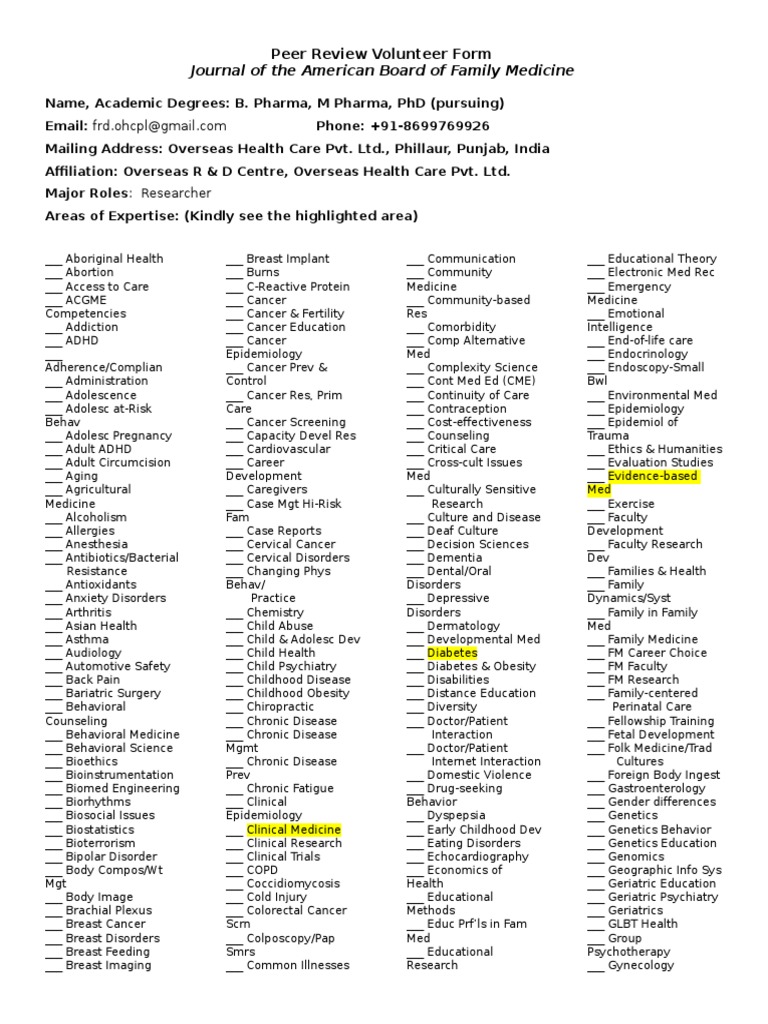 Peer Review Form | PDF | Medicine | Cancer