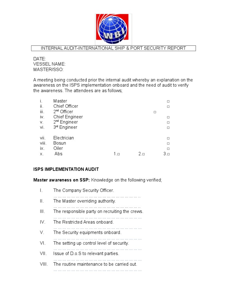 ISPS Audit Form | PDF | Industries | Transport