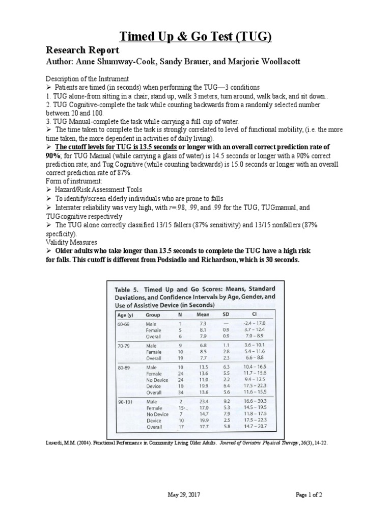Timed Up and Go | PDF | Chair | Sensitivity And Specificity