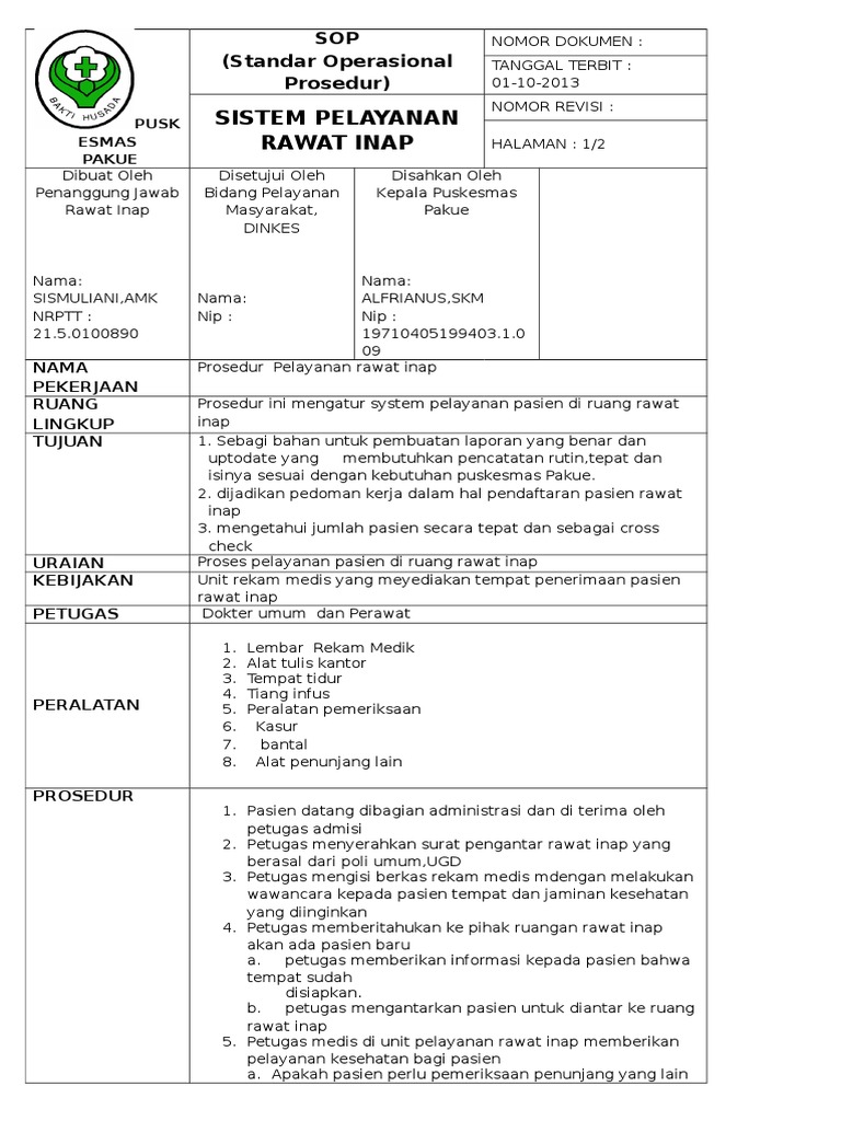 Sop Rawat Inap | PDF