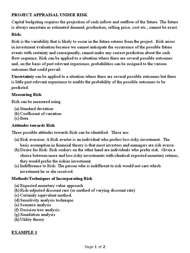 Project Appraisal Under Risk | PDF | Risk | Net Present Value