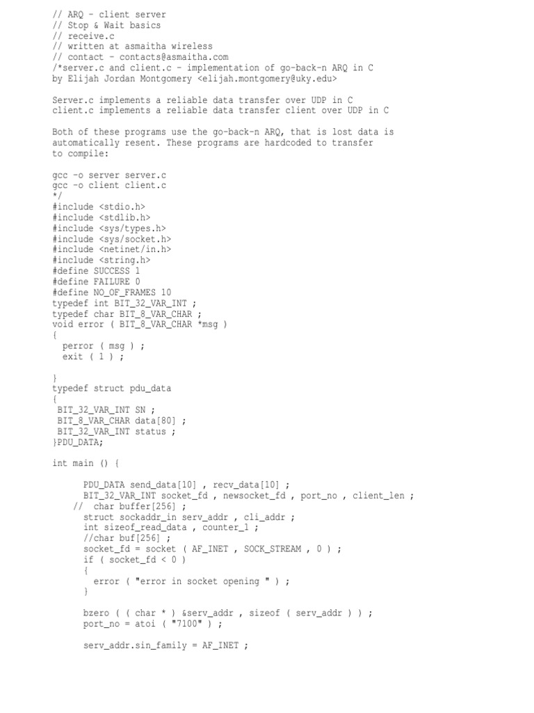 Simple ARQ Code For Receiver in C | PDF | Internet Protocols | Object ...