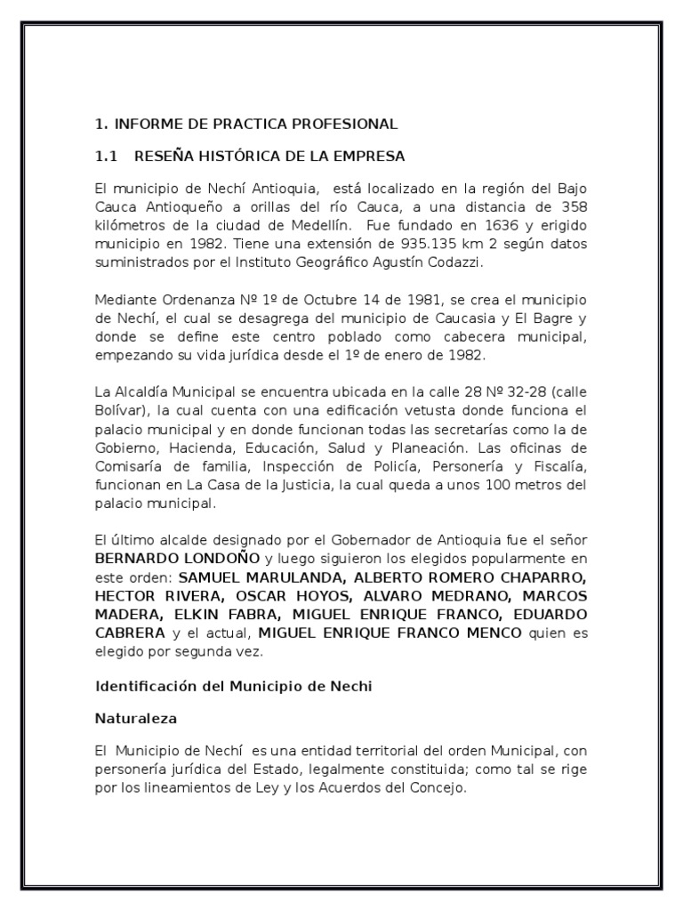 Historia y Misión del Municipio de Nechí | PDF | Alcalde | Desarrollo ...
