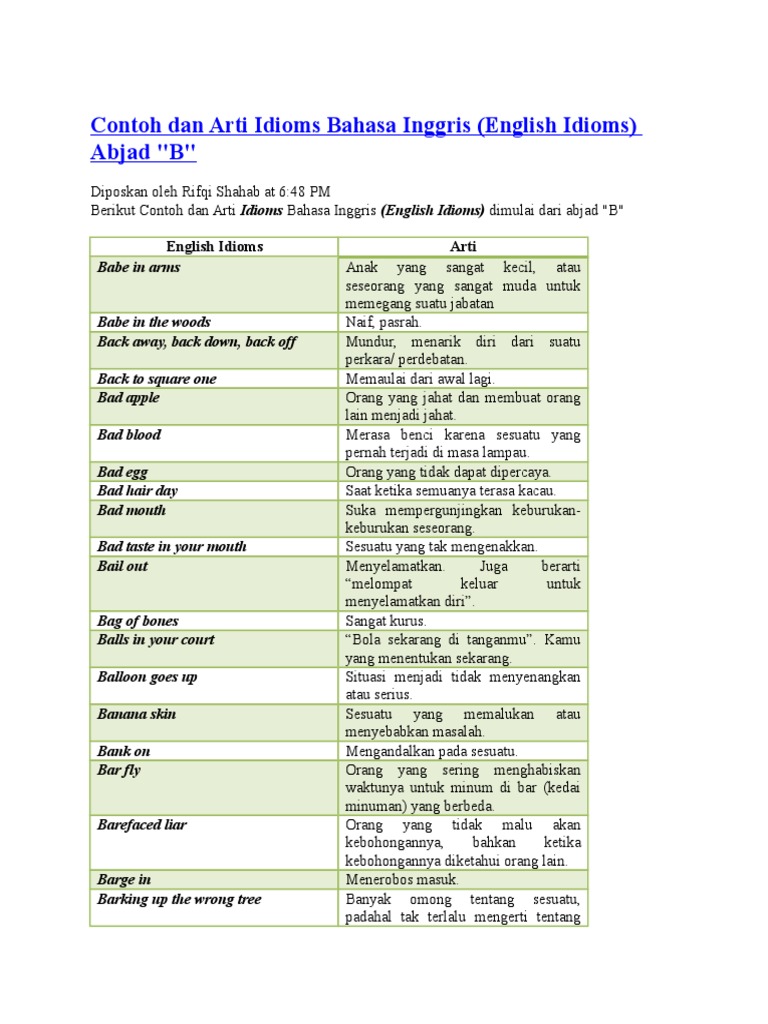 Contoh Dan Arti Idioms Abjad B | PDF