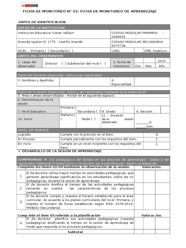 Ficha de Monitoreo | PDF | Maestros | Aprendizaje