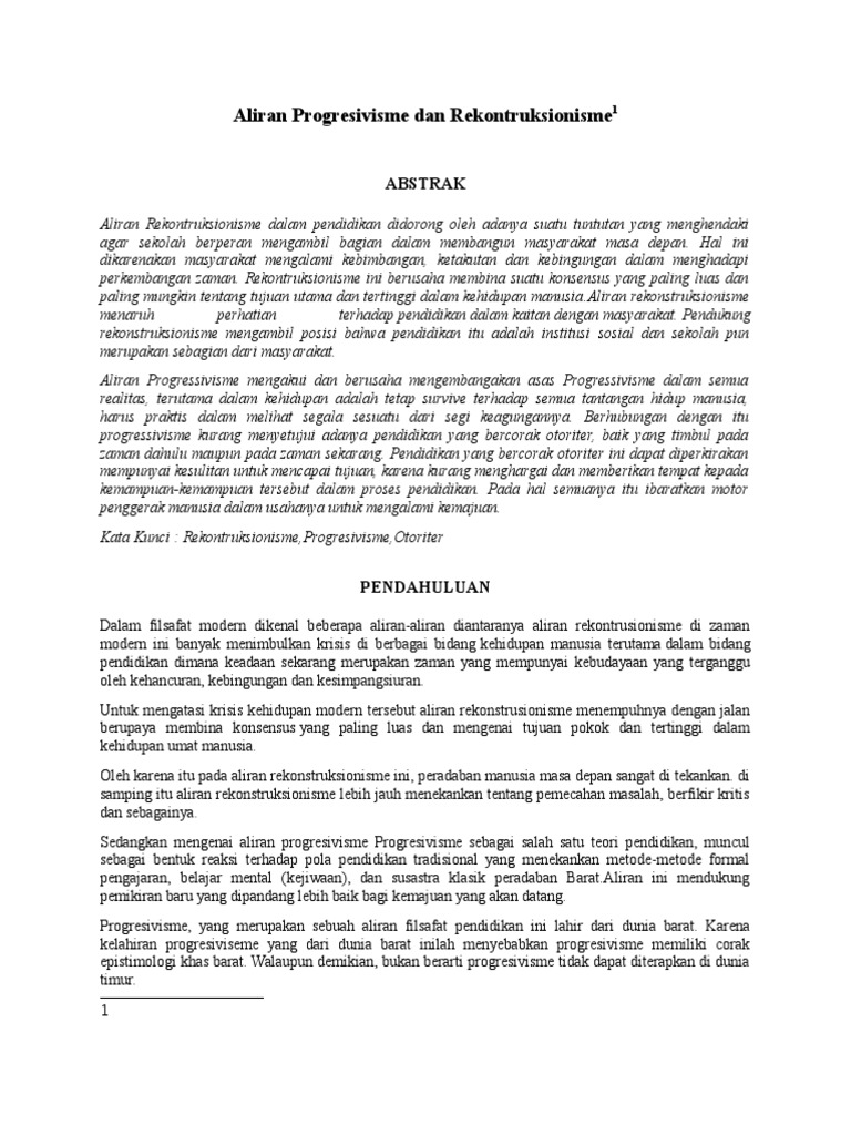 Aliran Progresivisme Dan Rekontruksionisme | PDF