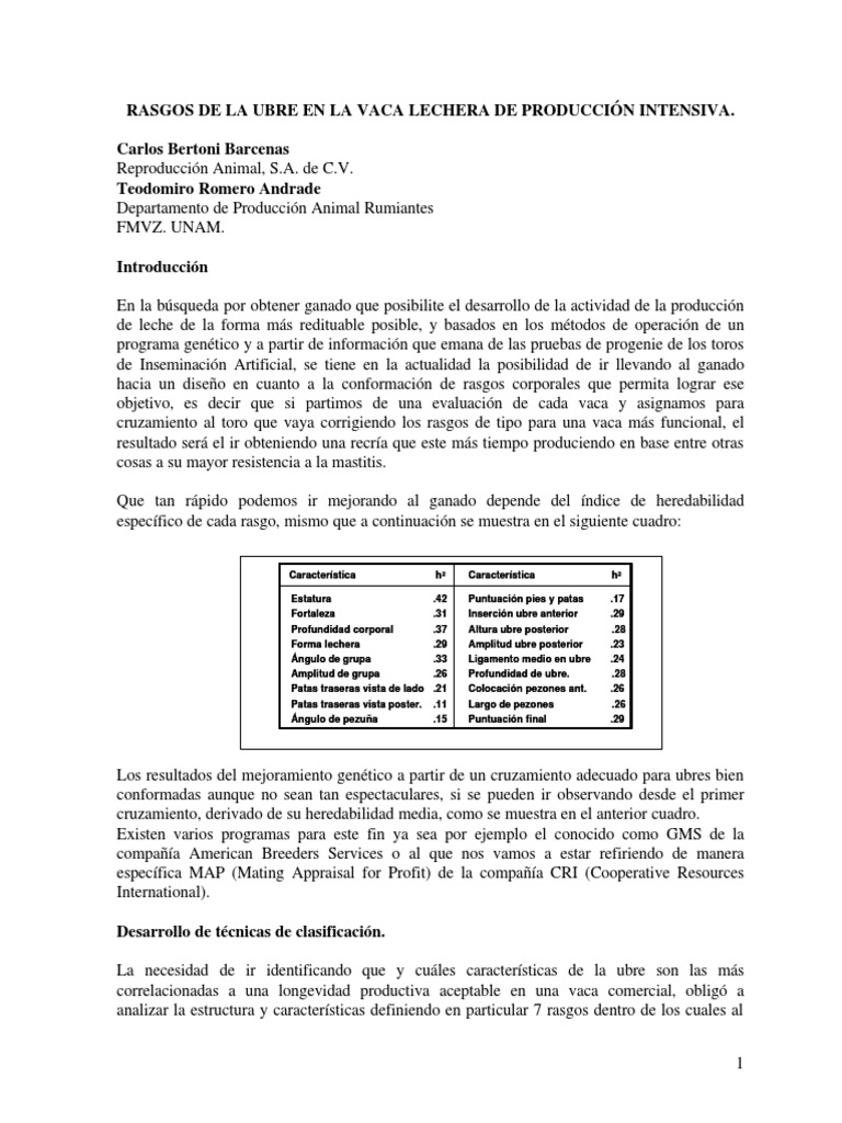 Rasgos de la ubre en vacas lecheras | PDF | Vacas | Leche