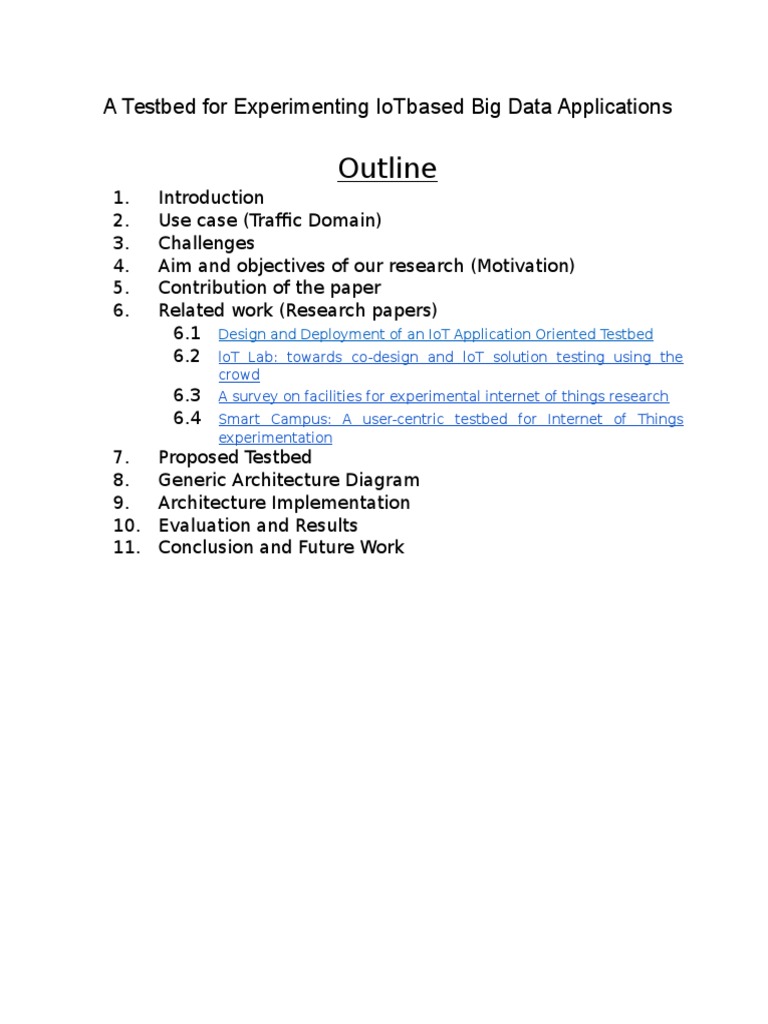 Outline: A Testbed For Experimenting Iotbased Big Data Applications ...