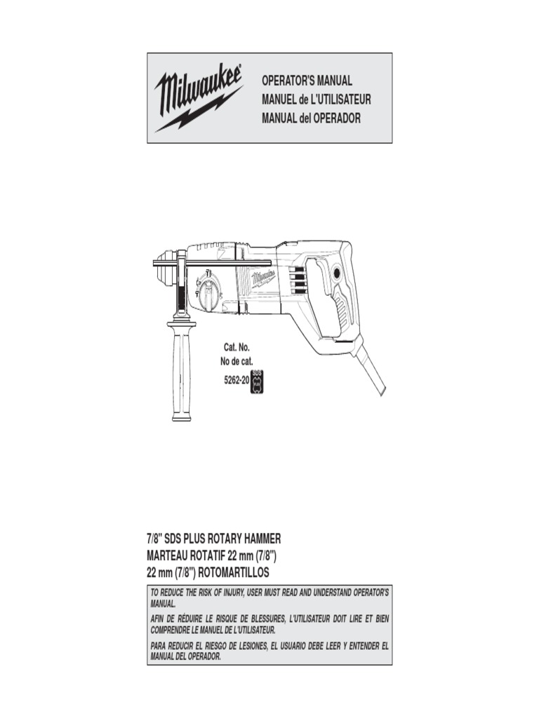 Milwaukee 78 SDS Plus Rotary Hammer Catalogue Number 5262 20 | PDF ...
