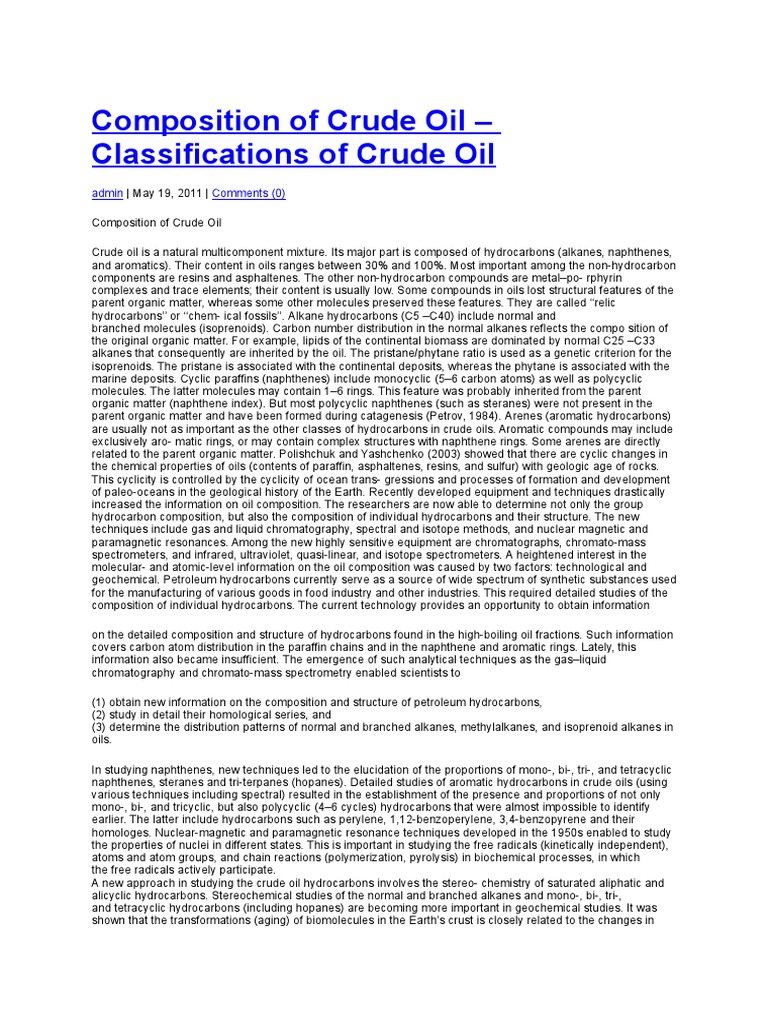 Composition of Crude Oil | PDF | Hydrocarbons | Petroleum