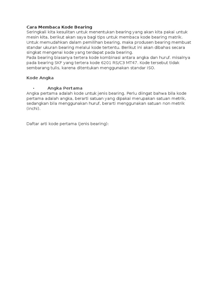 Panduan Membaca Kode Bearing | PDF