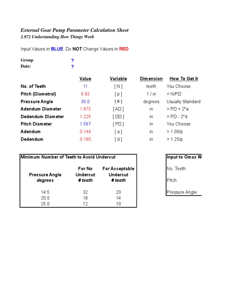 Gear Pump Design Calculation Sheet | PDF | Gear | Applied And ...