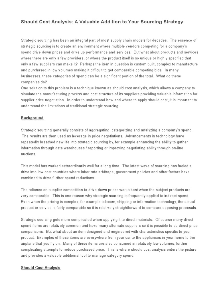 Should Cost Analysis | PDF | Procurement | Supply Chain