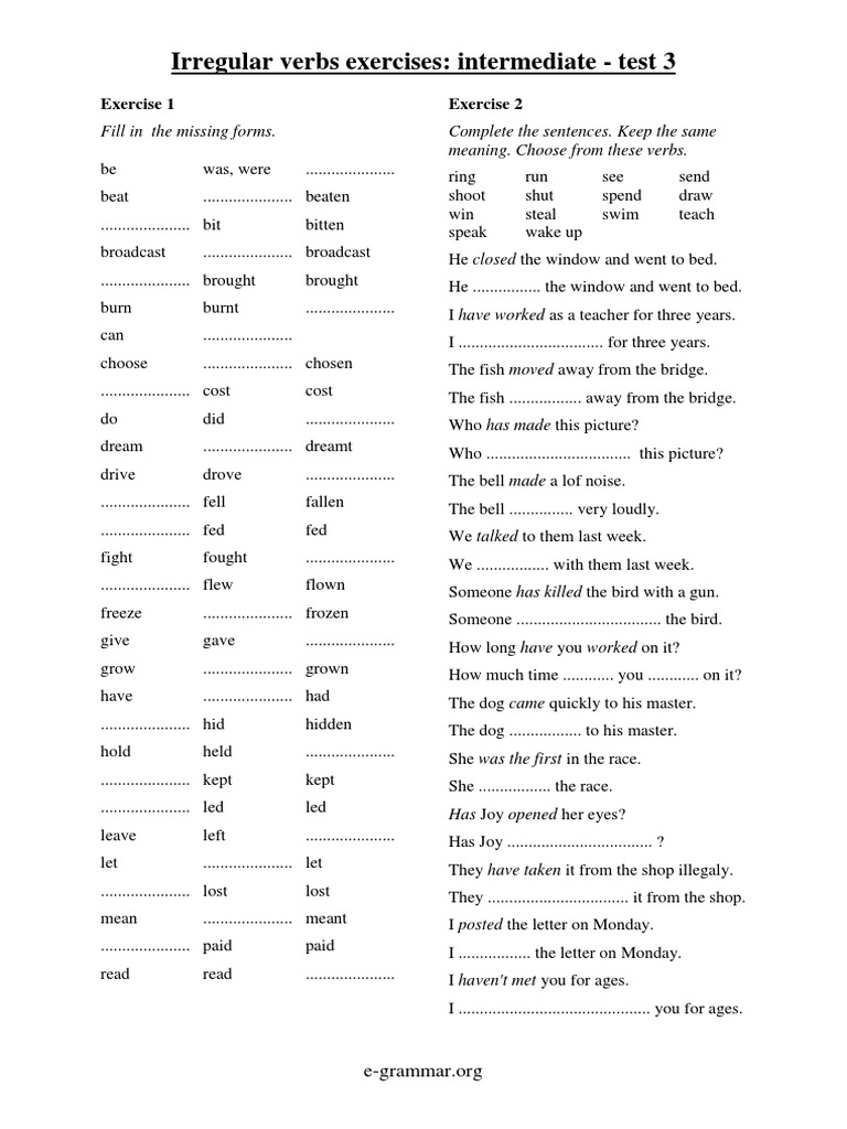 Irregular Verbs Test 3 PDF | PDF | Language Arts & Discipline