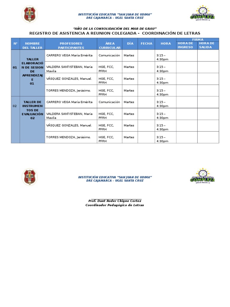 Modelo de Registro Trabajo Colegiado | PDF